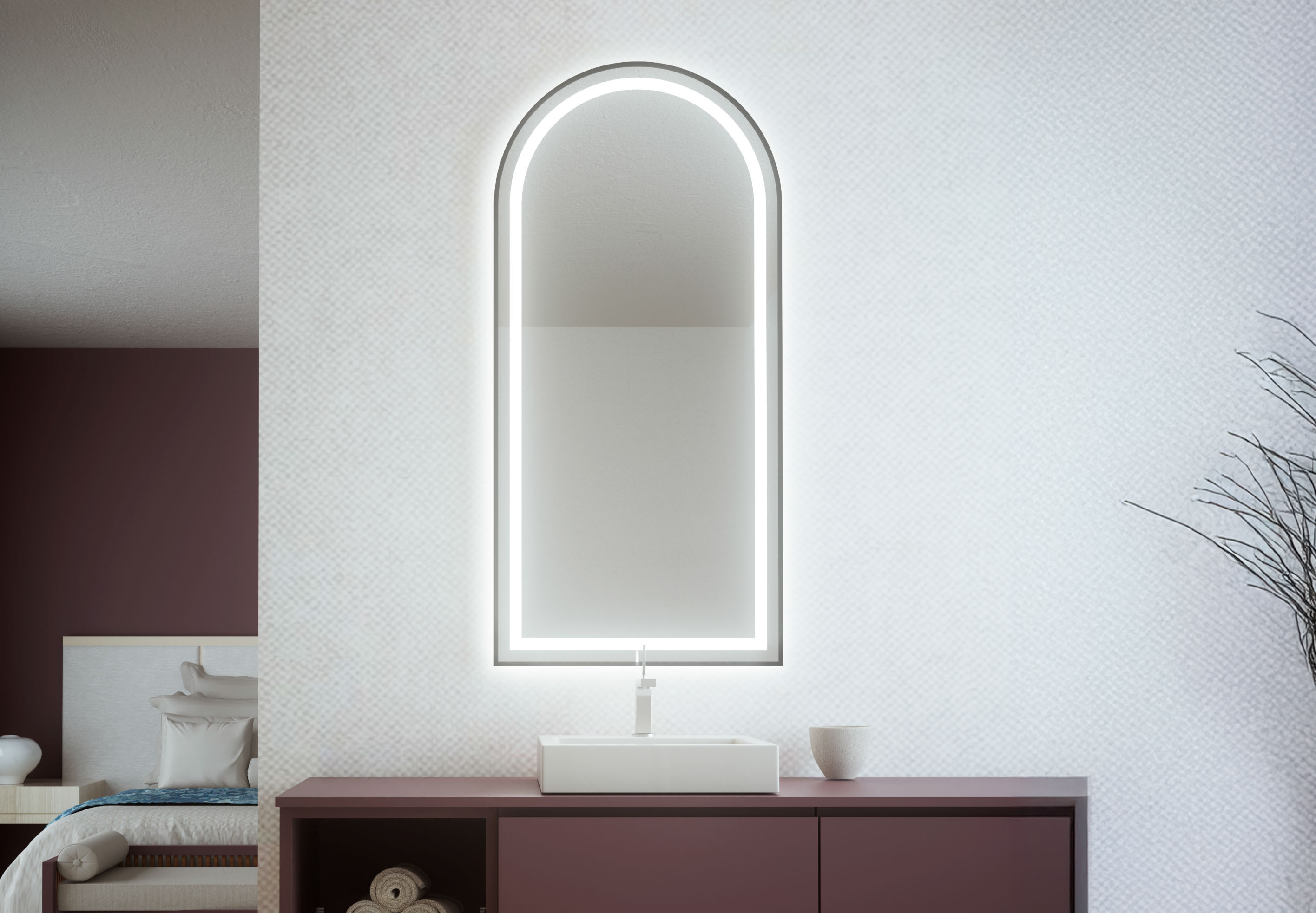 Espejo de baño con luz LED Bruntec Camelot tipo capilla luz frontal y ambiental ...