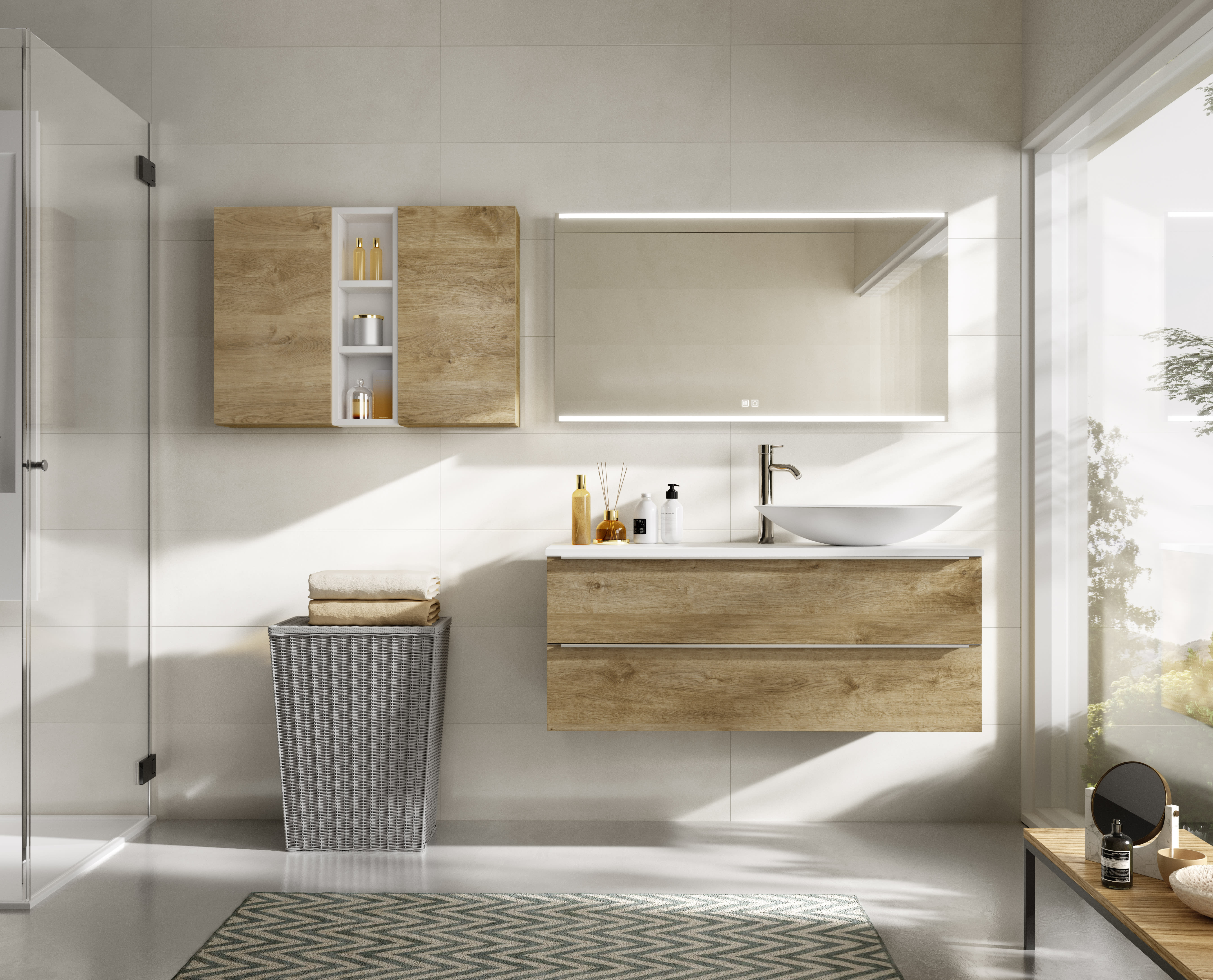 Mueble de baño suspendido Coycama Landes 2c encimera madera ...